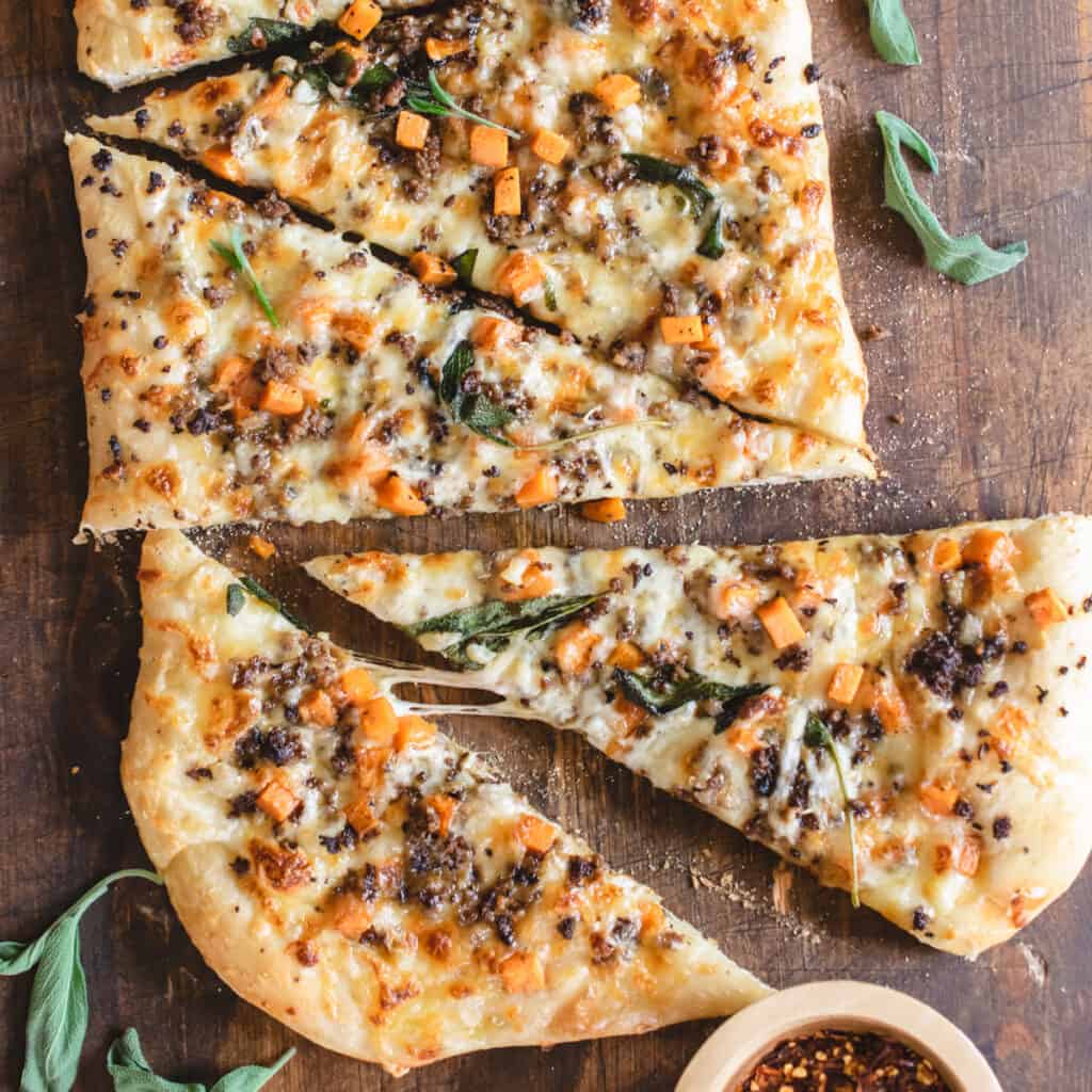 Fall Pizza with Sausage and Sweet Potato - The Frozen Biscuit