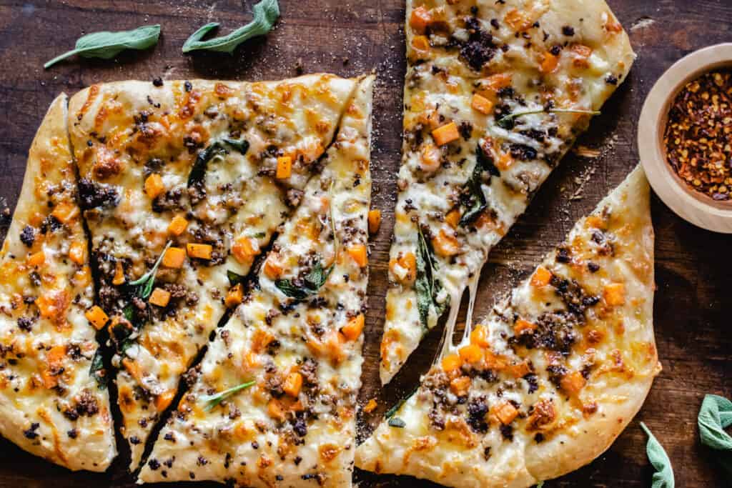Fall Pizza with Sausage and Sweet Potato - The Frozen Biscuit