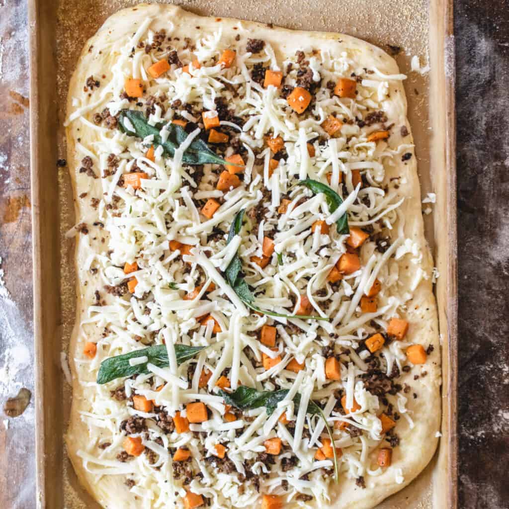 Fall Pizza with Sausage and Sweet Potato - The Frozen Biscuit