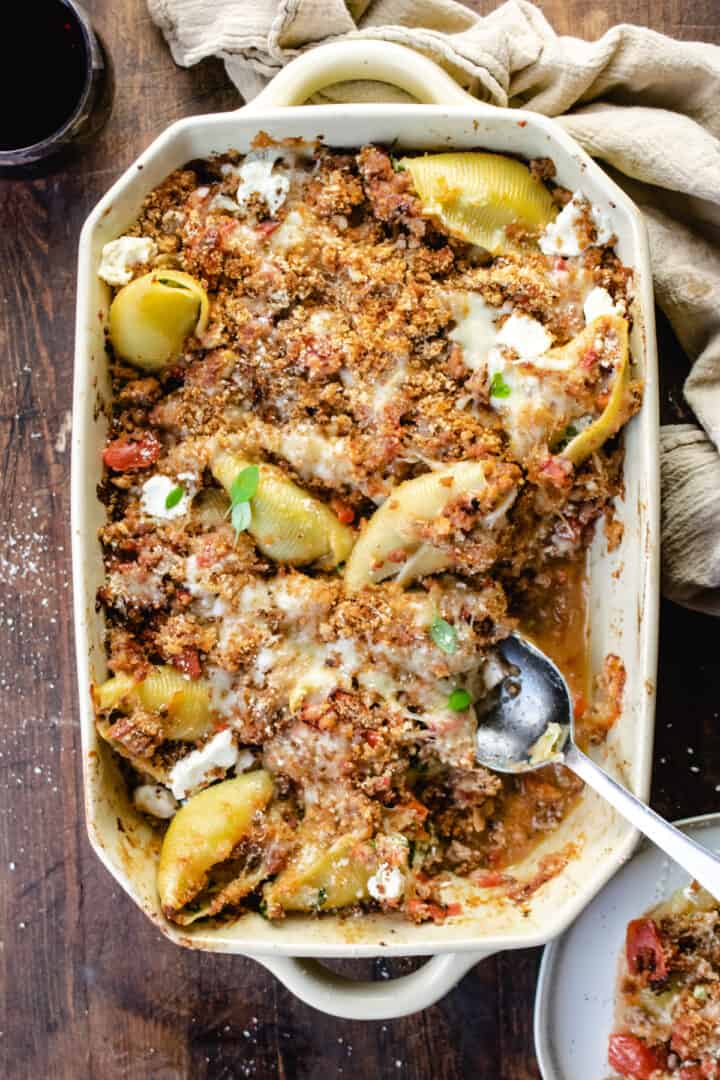 Sausage Spinach Ricotta Stuffed Shells - The Frozen Biscuit